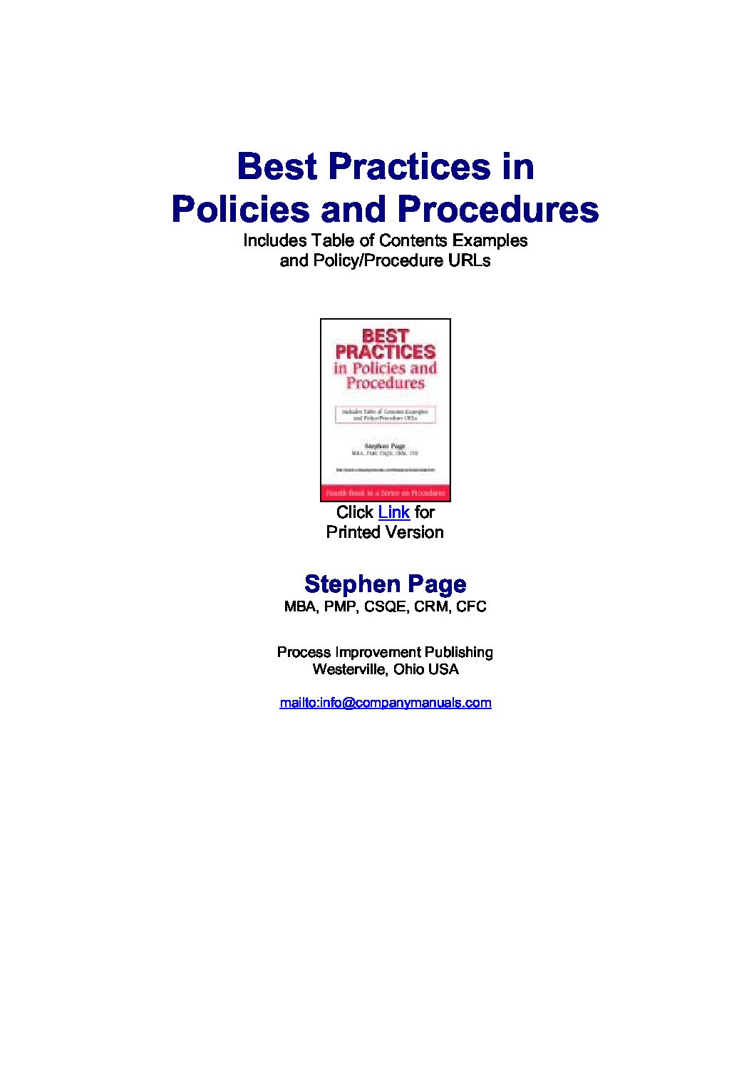 Best Practices In Policies and Procedures